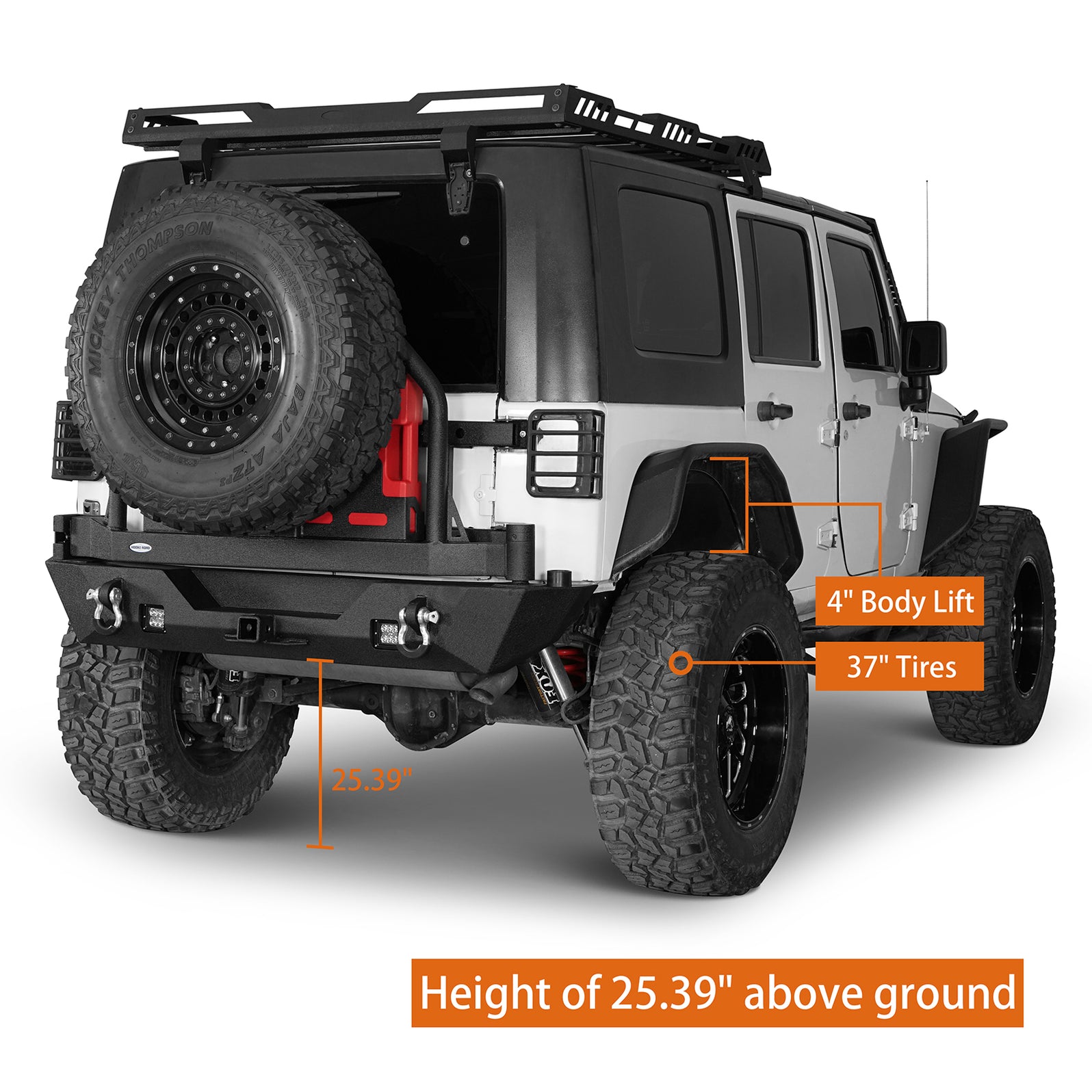 Rear Bumper With Rack Bar & Spare Tire Frame for 2007-2018 Jeep Wrangler JK